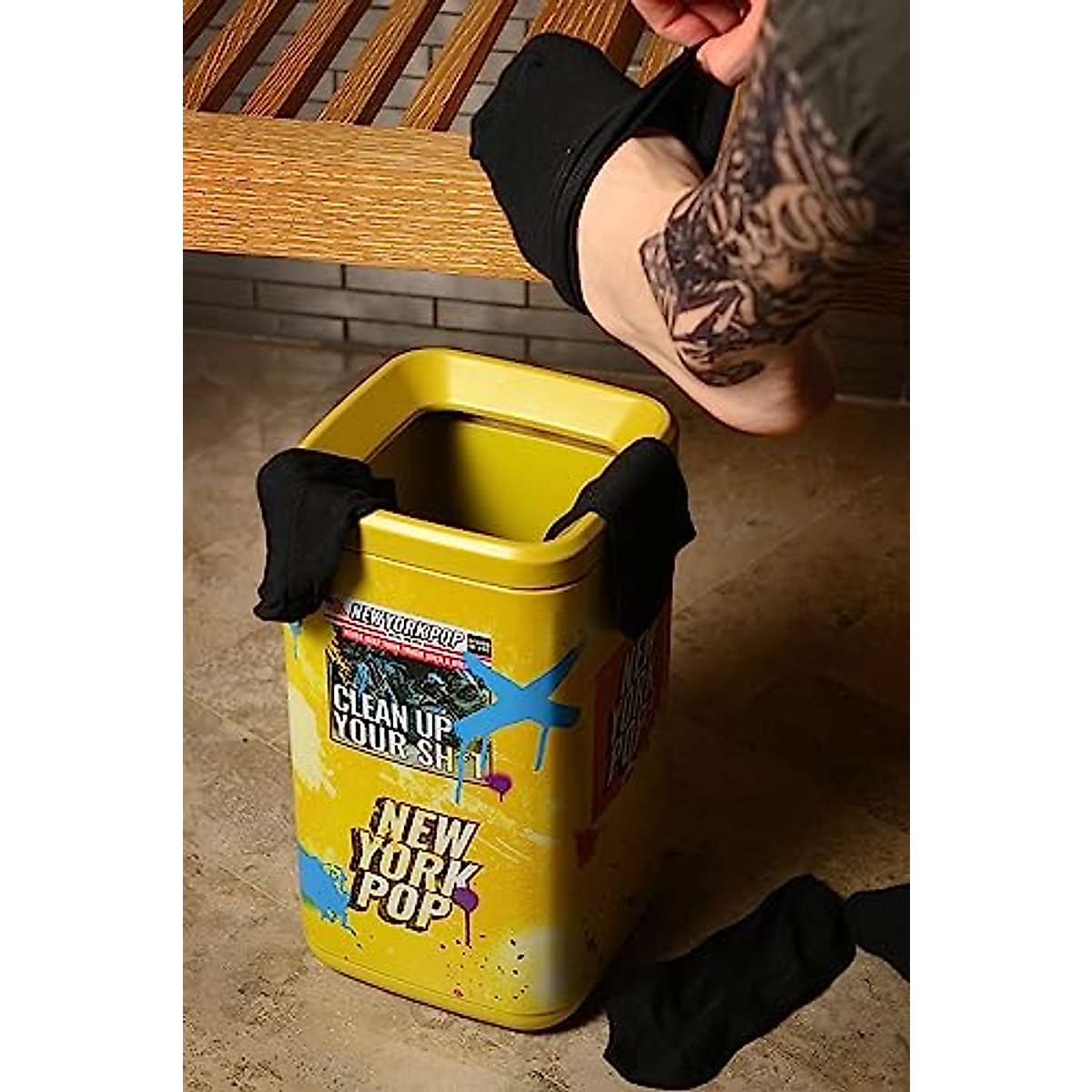 Cussso Decorative 1.8 Gallon Trash Can Waste Bin for Home, Office, Bathroom - Stylish Design Collector's BIN for Any Interior Décor (Yellow - New York Pop)