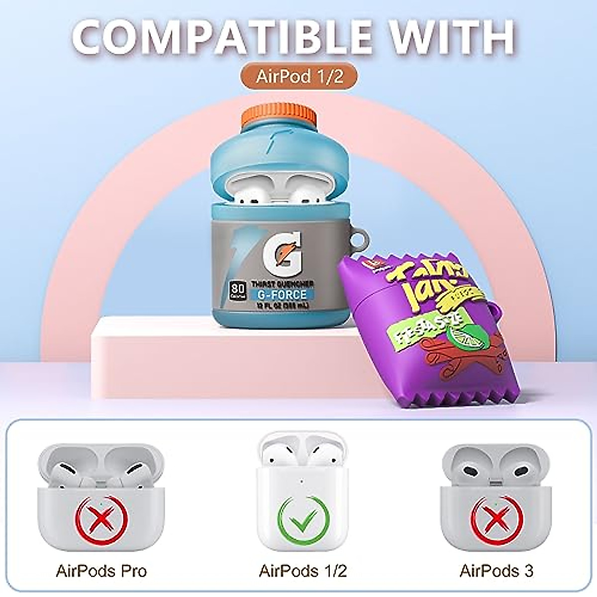 (3 Pack) Cute Airpod Case for Airpods 2&1, 3D Kawaii Silicone Cartoon Food Funny Protective Cover Accessories Skin for Airpod 1&2 Gen Charging Case for Girls Boys-(Bubble Gum+Sport Water+Takis)