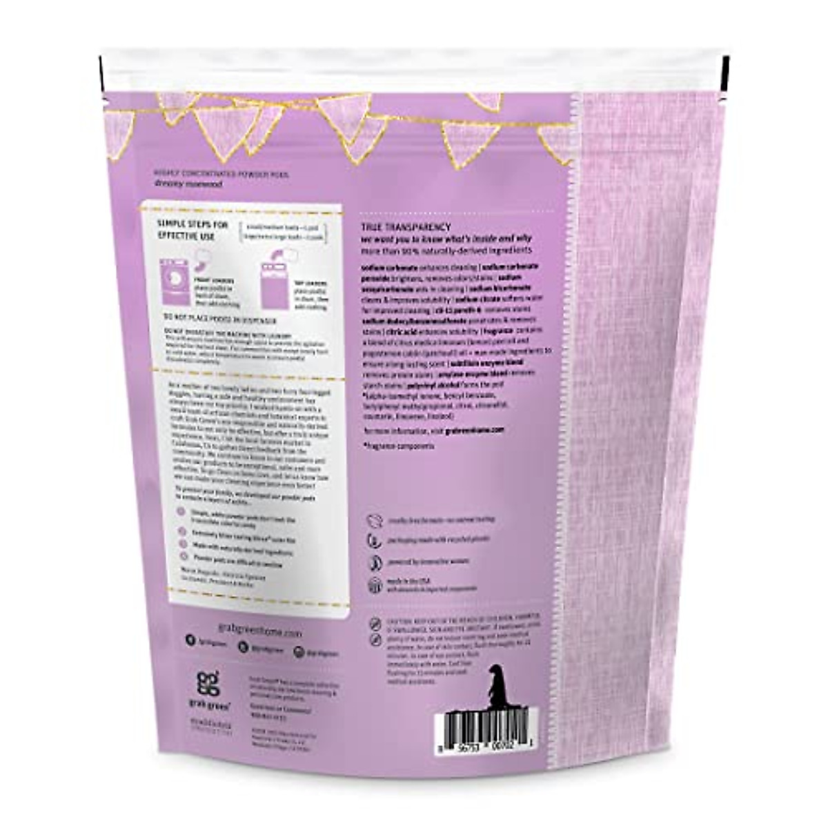 Grab Green Baby Laundry Detergent Pods, 50 Count, Dreamy Rosewood, Plant and Mineral Based, Formulated to Tackle Growing Baby (5 Months and Older) Laundry Stains