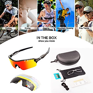 Polarized Sports Sunglasses Cycling Sun Glasses for Men Women with 5 Interchangeable Lenes for Running Baseball Golf Driving