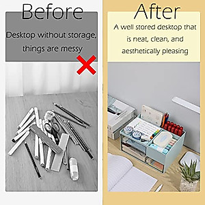 RAMFIYN Blue Kawaii Desk Organizer with 2 Drawers, 10 Compartments, Plastic Stationary Organizer for Home, School