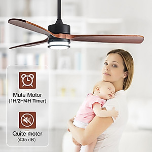 YELUFT 52'' Wood Ceiling Fans with Lights Remote Control,Quiet DC Motor,Outdoor Ceiling Fan with 3 Blades for Bedroom,Patio Living Room,Office