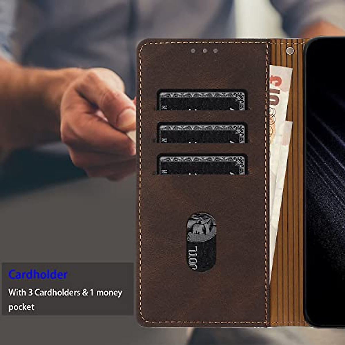 XBS-Better Case for Samsung Galaxy S9 Plus/S9+, Business Splicing Leather Magnetic Credit Card Holder Kickstand Wallet Cover Case for Samsung Galaxy S9 Plus/S9+-Brown