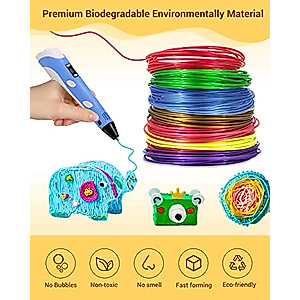24 Colors 3D Pen PLA Filament Refills, 1.75mm Premium Printing Filament for 3D Printer/3D Pen, Each Color 10 Feet, Total 240 feet, with 2 Finger Caps by Vomika (24)