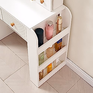 Vanity Desk with Mirror & Light, Large Drawer & Hidden Shelves Storage Dresser, 3 Lighting Modes Adjustable Brightness, Bedroom Dressing Table (White)