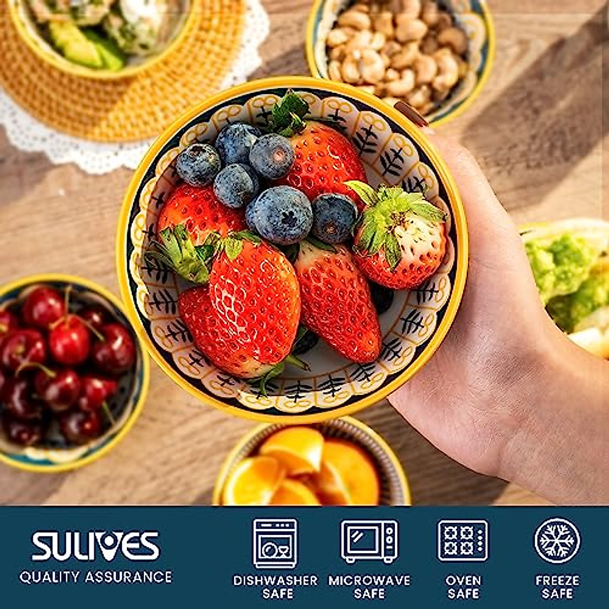 SULIVES Small Ceramic Bowls for Kitchen - 10OZ Cereal Bowls Set of 6, House-warming Gift - Mini Soup Bowls & Dessert Bowls, Serving Bowls for Ice Cream, Rice, Dipping, Side Dishes