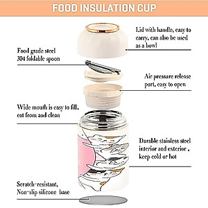 CUPADA Funny Cat Fish Food Jar, Happy Time Summer Insulated Hot Food Jars Vacuum 17OZ with Folding Spoon for Work Trip Picnic Camping