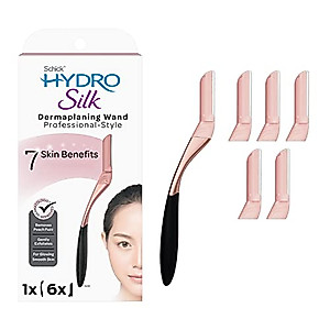 Schick Hydro Silk Dermaplaning Wand, Dermaplaning Tool for Face with 6 Refill Blades | Dermaplane Razor, Peach Fuzz Remover, Eyebrow Razor, Face Razor, Facial Razor, Professional Style Skincare Tool