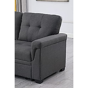 SONGG 84'' L-Shape Convertible Sleeper Sectional Sofa with Storage Chaise and Tufted Cushions, 3 Person Linen Upholstered Reversible Corner Couch w/Pull-Out Bed, for Living Room, Apartment