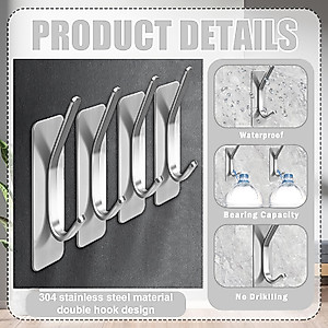 Tivcck Adhesive Towel Hook,5 Pack Adhesive Wall Hooks,Stick on Wall Hooks for Hanging Robe Coat,Metal Adhesive Hooks Heavy Duty,Stainless Steel Bath Towel Hooks for Bathrooms Kitchen,Silver