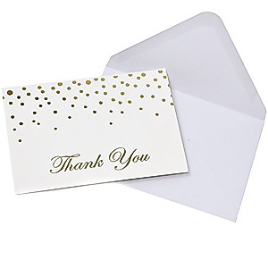 48 Gold Thank You Cards with Envelopes Gold Foil Metallic Dots Bulk Elegant Classy Sparkle Blank for Wedding Baby Shower Bridal Notes Graduation Engagement Birthday