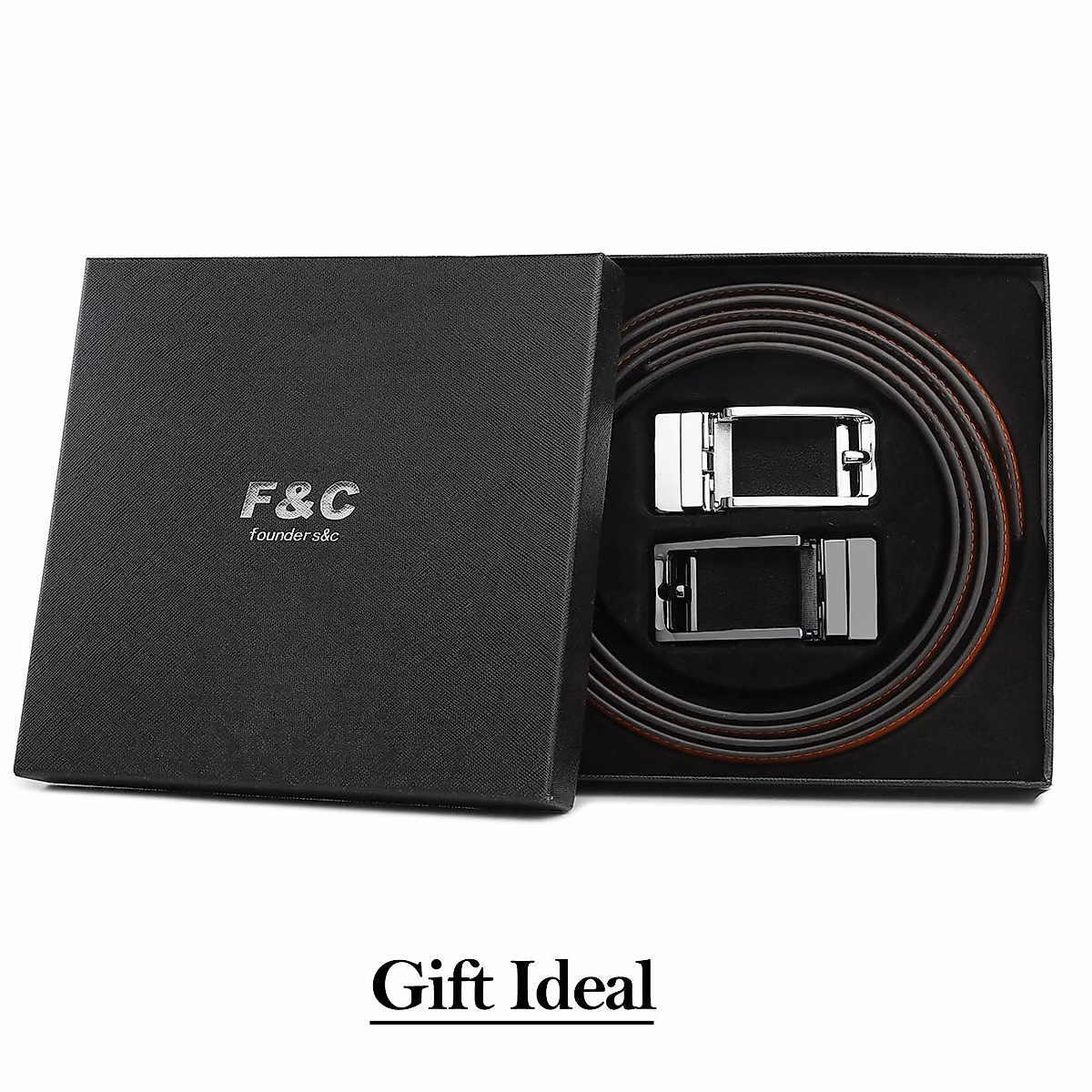 Founders & C Ratchet Click Belt 2 Pack,Leather Slide Dress Comfort Belt Adjustable with Buckle Gift Set (28"-42" Waist Adjustable, Black Dress Belt/Brown Click Belt)