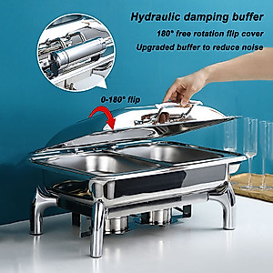 SunCourtyard 9L Chafing Dish Buffet Set, Stainless Steel Catering Serve Chafer, Restaurant Food Warmer Rectangular Buffet Stove with Visible Covers and Cutlery Storage Rack