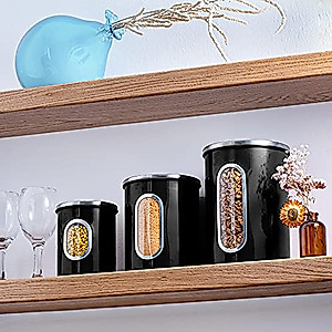 Moss & Stone 3 Piece Black Canisters Sets For The Kitchen, Kitchen Jars With See Through Window | Airtight Coffee Container, Tea Organizer, And Sugar Canister, Kitchen Canisters Set of 3 (Black)