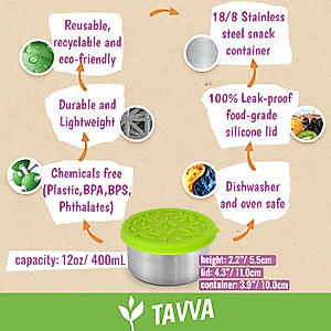 TAVVA 2 X 12 oz Stainless Steel Snack Containers with Lids - Stainless Steel Food Containers 12 oz