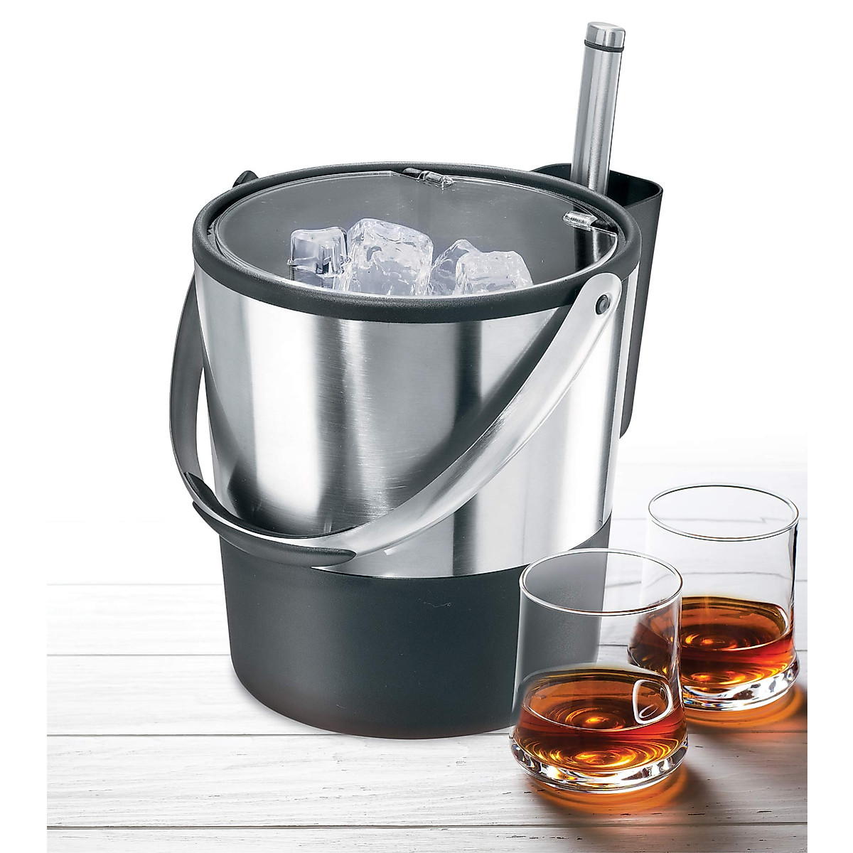 Oggi Insulated Ice Bucket, 4 Quart / 3.8 L, Stainless Steel, Black