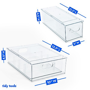 Tidy Tools Clear Refrigerator Organizer Bins For Pantry Organization and Food Storage, Stackable Plastic Storage Bins With Pull-Out Drawer – Kitchen and Pantry Storage Containers, 3 Pack