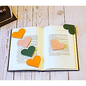 PQ Bees Personalized Leather Handmade Corner Bookmarks( 3 Pcs), 26 Letters Leather Heart Shape Corner Page Bookmark, Cute Bookmarks for Book Reading Lovers Meaningful Gift( G)