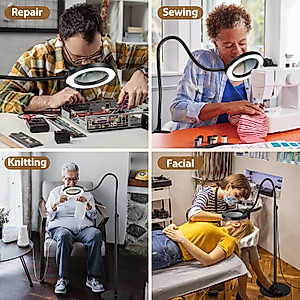 5X Magnifying Glass with Light and Stand, Krstlv 24" Flexible Gooseneck Magnifying Floor Lamp, 3-in-1 LED 5 Color Modes Stepless Dimmable Lighted Magnifier Hands Free for Close Work, Hobby, Esthetican