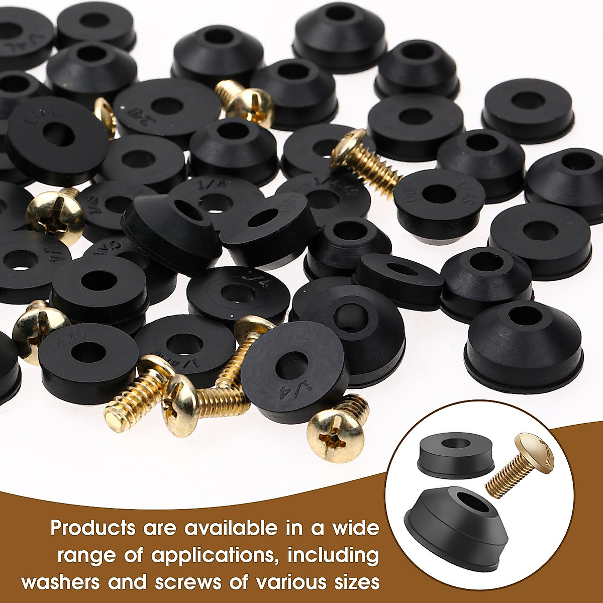 Faucet Rubber Washers, 116 PCS Outdoor Faucet Repair Kit with Assorted Flat Washers, Beveled Washers and Brass Bibb Screws Faucet Washer Assortment Kit Garden Hose Repair Kit for Repairing Faucet Leak