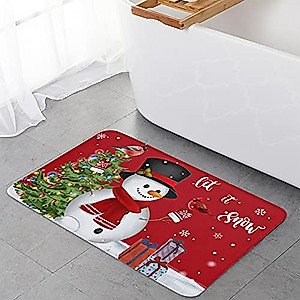 Teather Snowman Cardinal Birds Red Christmas Bath Rugs Snowflake Xmas Tree Sponge Doormat Absorbent Non Slip Backing Durable Soft Flannel Memory Foam Mats Carpet for Bathroom Kitchen, 18 x 30 inches