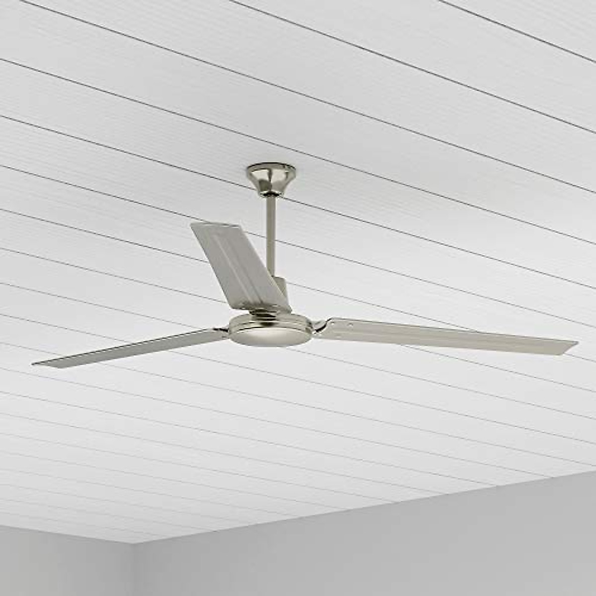 Amazon Basics 56-Inch Industrial Style Ceiling Fan - Includes Wall Control - Three Steel Blades, Brush Nickel Finish