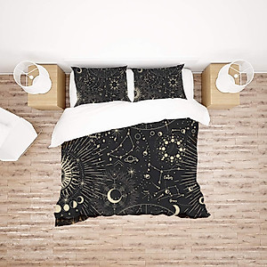 kuizee Moon Phases Sun Zodiac Mysterious Astrology Duvet Cover Bedding Sets Brushed Polyester Ultra Soft All Season Comforter Queen