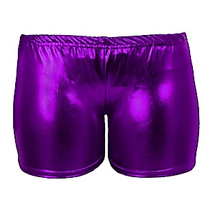 Girls Mettalic Hot Pants Kids Plain Dance Wetlook Shiny Plain Party Disco Shorts Purple