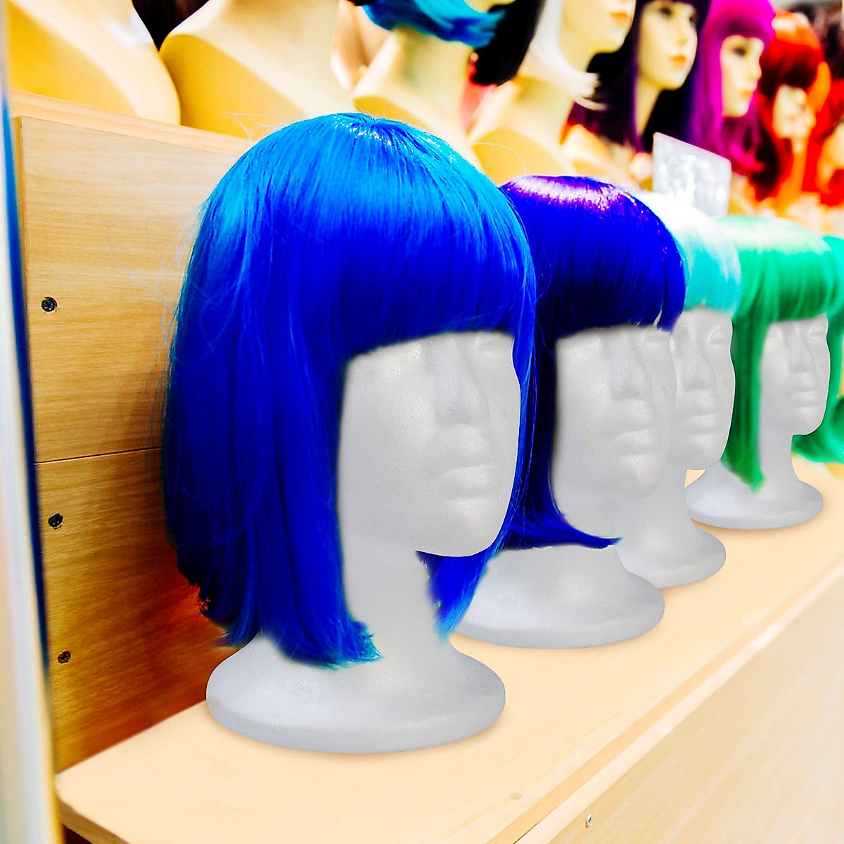 E ELAINFIA 3 Pack White Foam Display Mannequin Head - Portable Wig Display Stand Fashion Foam Mannequin Wig Stand Stable Round Base Suitable for Salon,display Hair, Hats and Hairpieces