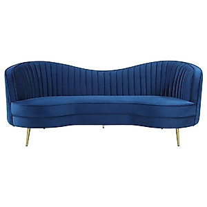 Pemberly Row Modern Velvet Upholstered Camel Back Sofa in Blue