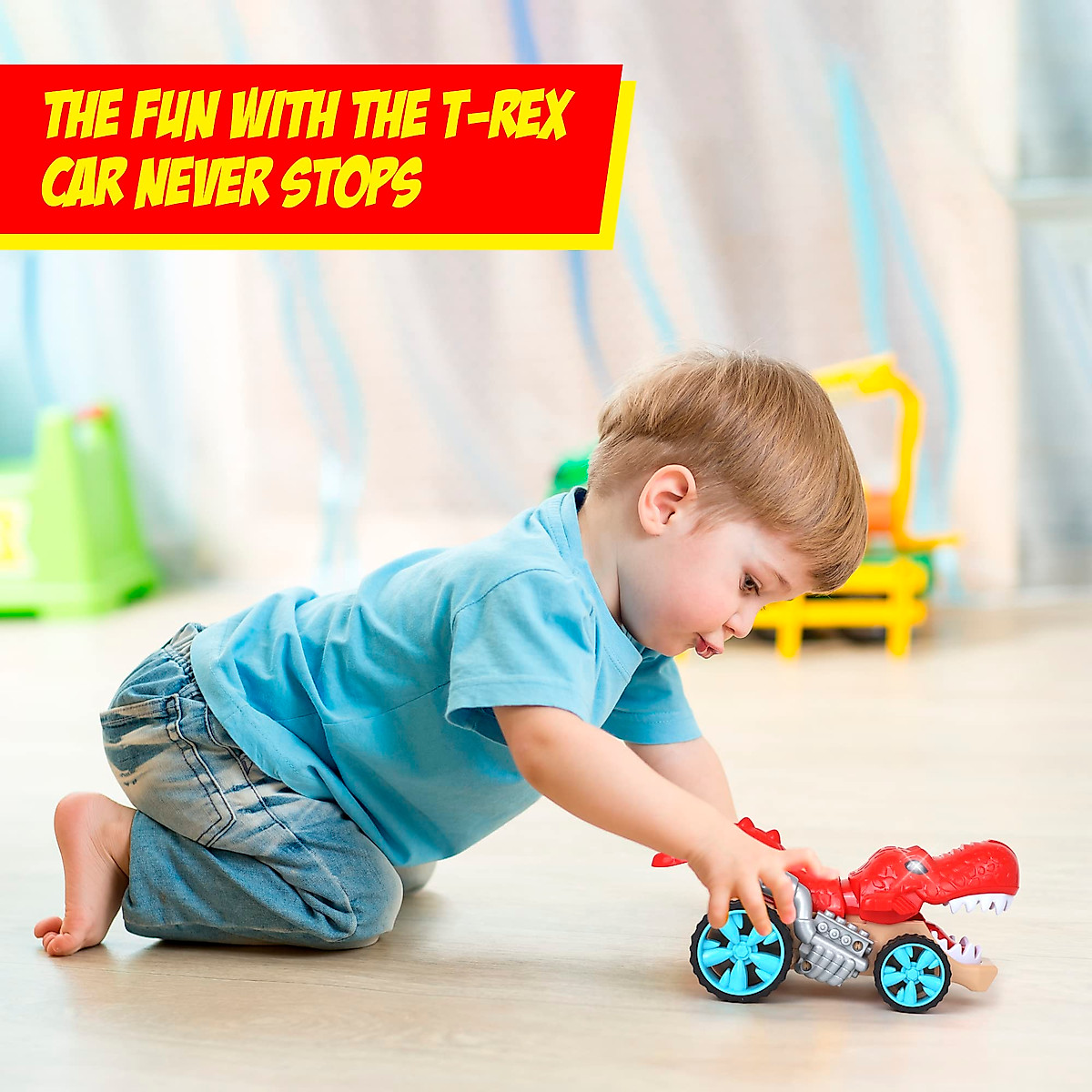 Madzee Monster Vehicle (T-Rex) - Battery Powered Truck with Lights & Sounds - Great Dinosaur Toys for Boys and Girls Ages 3+, Perfect Toddler Gift Birthday Party, Christmas