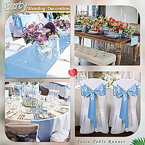5 Pack Baby Blue Table Runners 12 x 108 inches Long Baby Blue Silk Satin Table Runner for New Year Party Valentine's Day Wedding Banquet Birthday Party