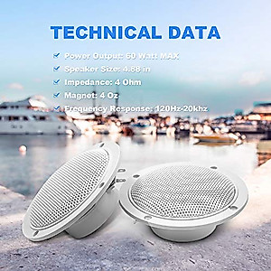 GUZARE Marine Stereo Audio Package - MP3 USB AM FM AUX in Marine Gauge Stereo Bluetooth Receiver Waterproof Radio with 1 Pair 4 Inch White Marine Speakers 304-4001W