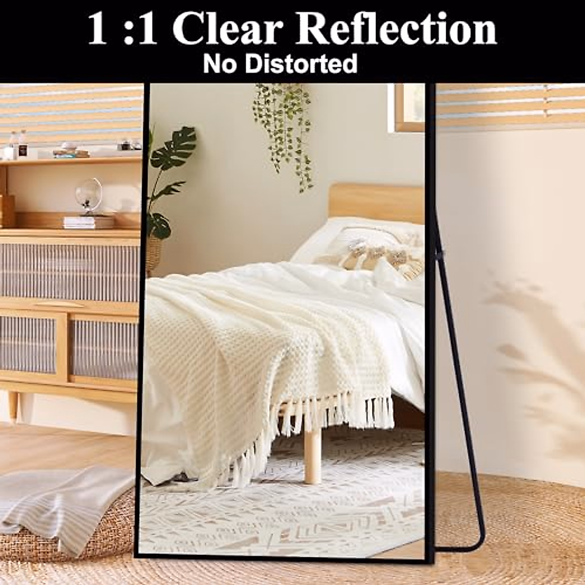 NISHCON Modern Black Full Length Mirror, 64"x21" Rectangular Floor Mirror with Stand, Wall-Mounted or Freestanding, Perfect for Living Room, Bedroom, Entryway