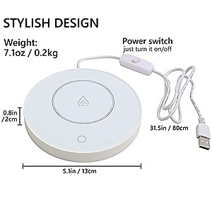 Japard Mug Warmer Coffee Mug Heater for Desk USB, Round Design, Heating Function 122 ℉ -140 ℉, Beverage Heater for Home, White, Drink Warmer for Desk USB