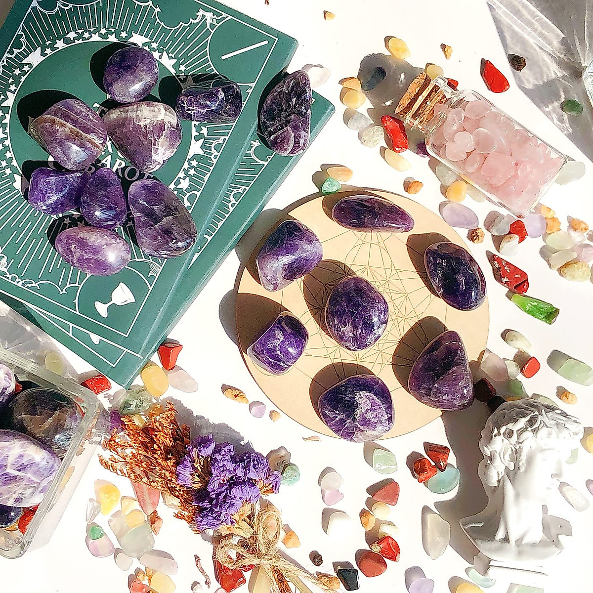 Amethyst Tumbled Polished Natural Healing Crystals Stones Bulk Rocks Stones Crystal for Energy Reiki Tumbling Cabbing Balancing Decoration Gemstones Crystal Healing Meditation Therapy Gift 100g