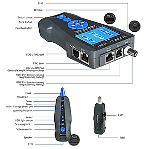 Network Cable Tester, AT278 TDR Multi-Functional LCD Wire Tracker for RJ45, RJ11, BNC, Metal Cable,PING/POE NF-8601S for Length Testing