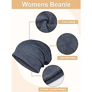Senker Fashion Cotton Slouchy Beanie Hats, Chemo Headwear for Women Men Soft Lightweight Chemo Skull Cap Elastic Sleeping Cap Black Grey