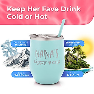 Nana's Sippy Cup Insulated Wine Tumbler - New Nana - Mother's Day Tumbler with Straw - Adult Sippy Cup Mommy Juice, Mama Cup Gift - Wine Tumbler for Nana - Mom Juice Tumbler - Wine Sippy Cup