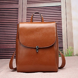HESHE Women’s Leather Backpack Casual Style Flap Backpacks Daypack for Ladies (Brown)