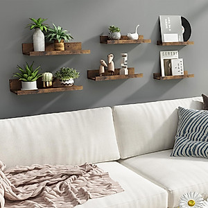 Fixwal Floating Shelves, 6 Sets of Wall Mounted Shelves for Home Decor, Modern Picture Ledge Shelves for Living Room, Bedroom, Bathroom, Kitchen (Brown)