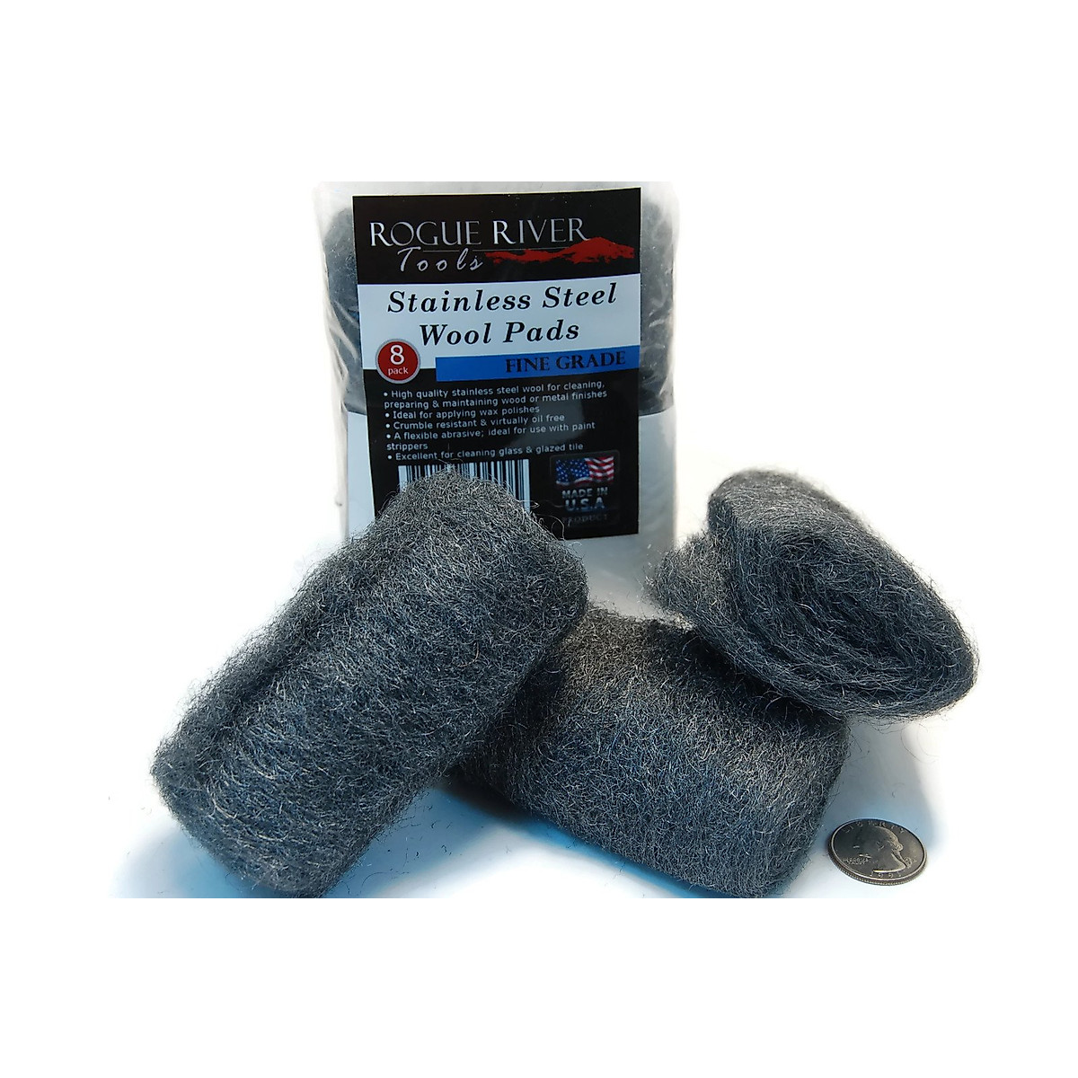 434 Stainless Steel Wool (8 pad Pack) - FINE Grade - by Rogue River Tools. Made in USA, Oil Free, Won’t Rust. Choose from All Grades!