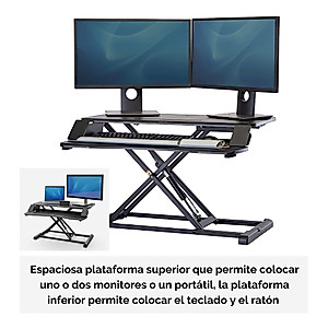 Fellowes Corsivo Height Adjustable Standing Desk, Sit to Stand, Gas Spring Riser Converter, Tabletop Workstation, Desk Riser (8091001)
