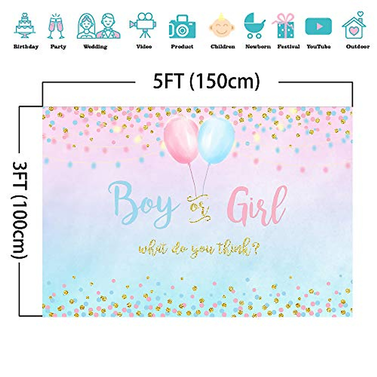 Mocsicka Boy or Girl Gender Reveal Decoration, Blue or Pink Dots Balloon Party Backdrop, Gender Reveal Banner Supplies (5x3ft (60x36 inch))