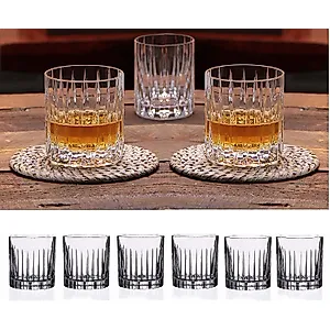Double Old Fashioned Crystal Glasses, Set of 6 Whiskey Glasses, Perfect for Serving Scotch, Cocktails, or Mixed Drinks. (New York) pattern
