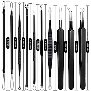 Pimple Popper Tool Kit - Boxoyx 10 Pcs Blackhead Remover Comedone Extractor Kit with Box for Quick and Easy Removal of Pimples, Blackheads, Zit Removing, Forehead,Facial and Nose (Black)