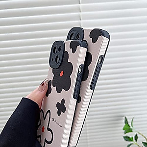 Cute Flower Phone Case Compatible with iPhone 13 Protective Cover Fashion Faux Leather Silicone Cases for Apple iPhone 13 - White