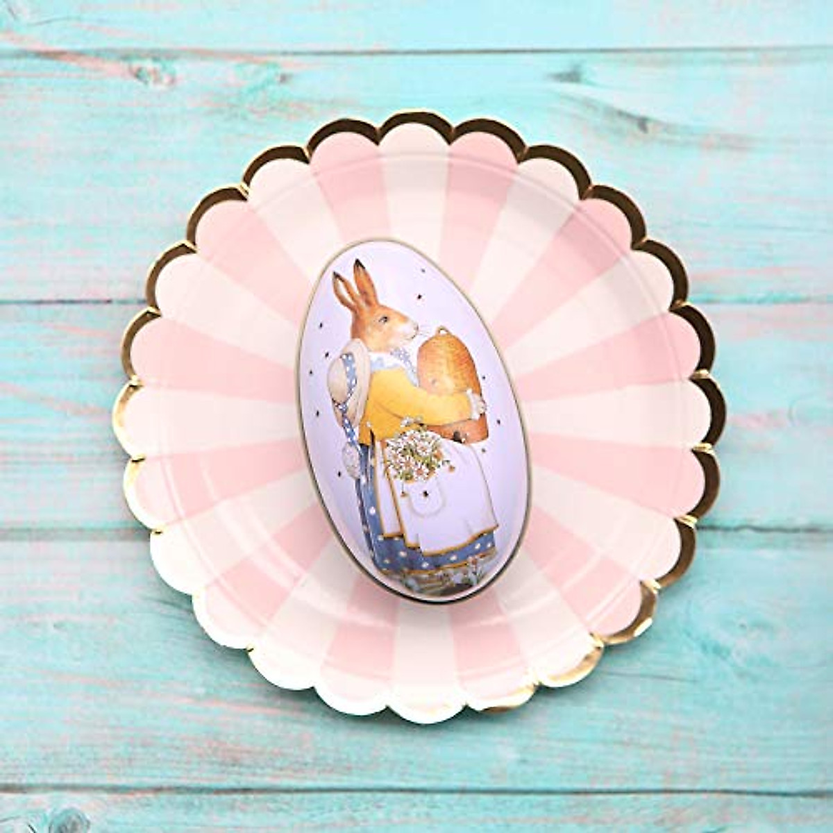 Winterworm 6pcs Creative Cute Tin Bunny Chick Printing Alloy Metal Easter Eggs Shaped Candy Box Holder