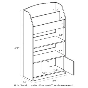 FURINNO KidKanac Magazine/Bookshelf with Toy Storage Cabinet, Light Blue 9.45D x 24.57W x 43.31H in