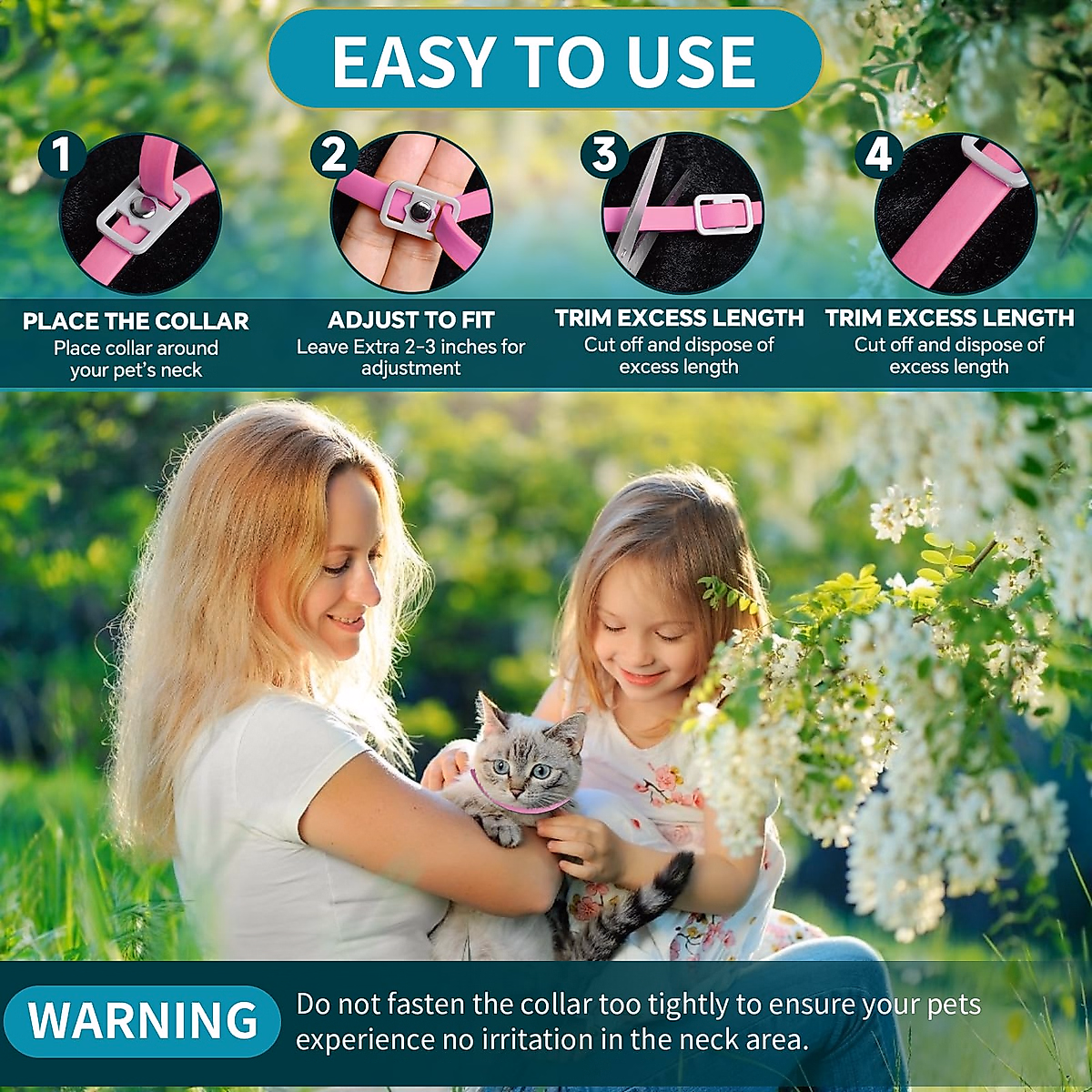 4 Pack Flea Collar for Cats, Cat Flea and Tick Collar 8 Months Cat Flea Collar Treatment Prevention, Adjustable Waterproof Cat Flea Collar Kitten Natural Tick and Flea Collar for Cat (Pink&Orange)